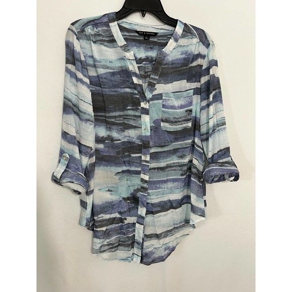 Zac & Rachel | Tops | Zac Rachel Blue Watercolor Blouse Roll Tab ...